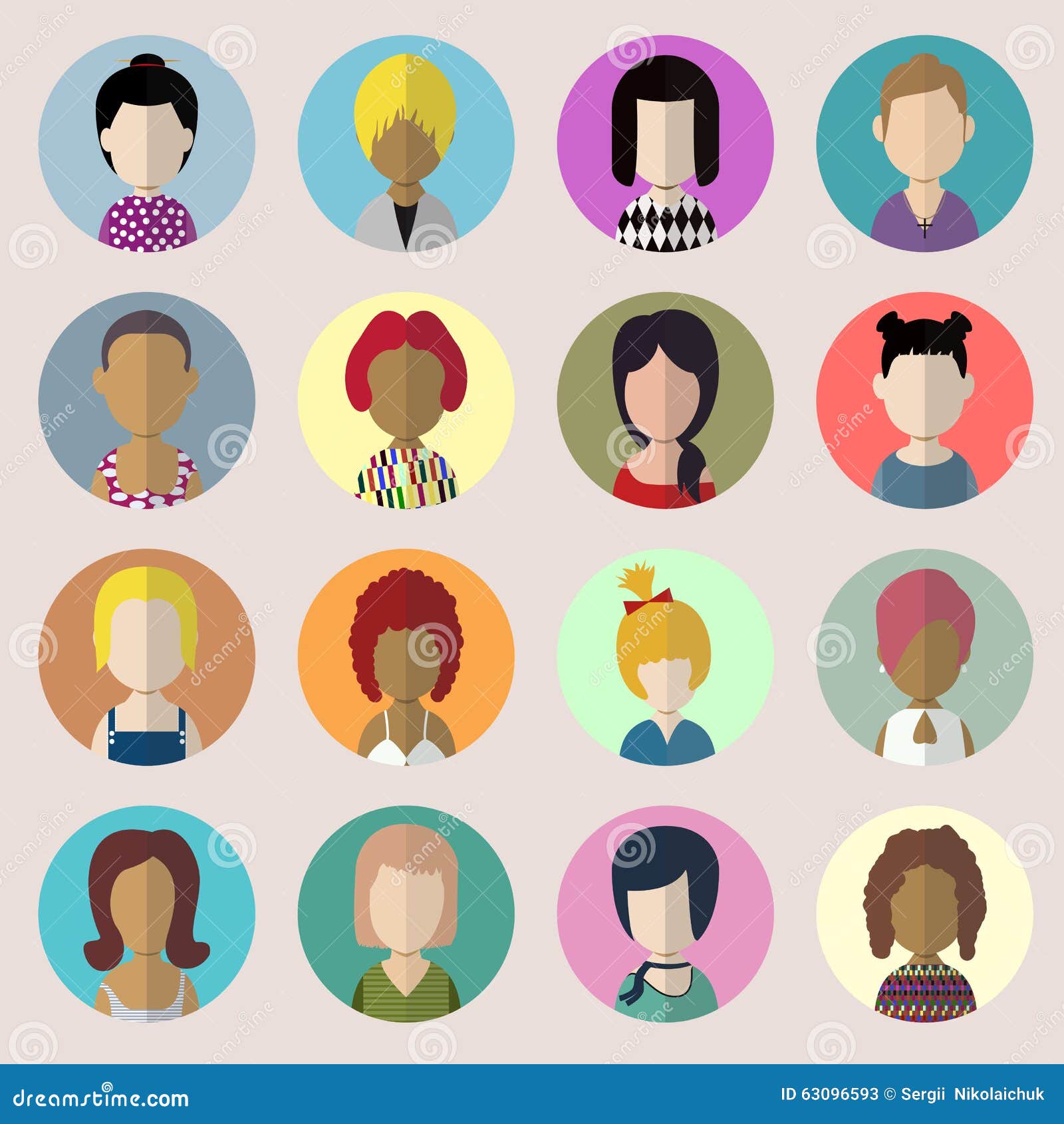 Set of Circle Flat Icons with Women. Stock Vector - Illustration of ...