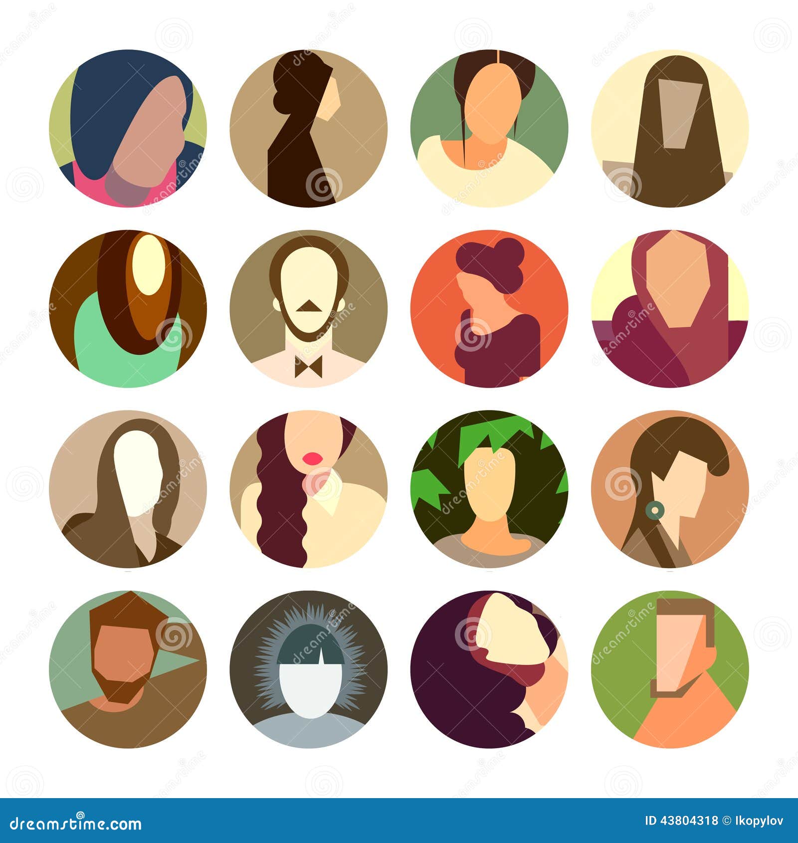 Set of Circle Icons with Colorful Avatar Faces, Fl Stock Illustration ...