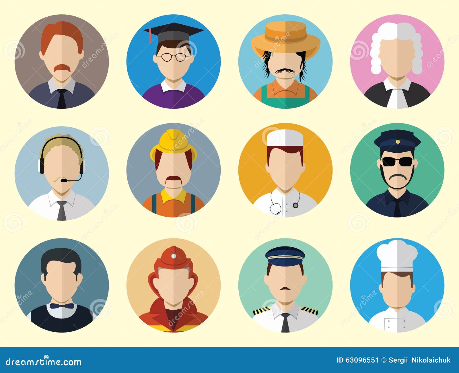 Set of Circle Icons with Man Different Professions. Set - 04 Stock ...