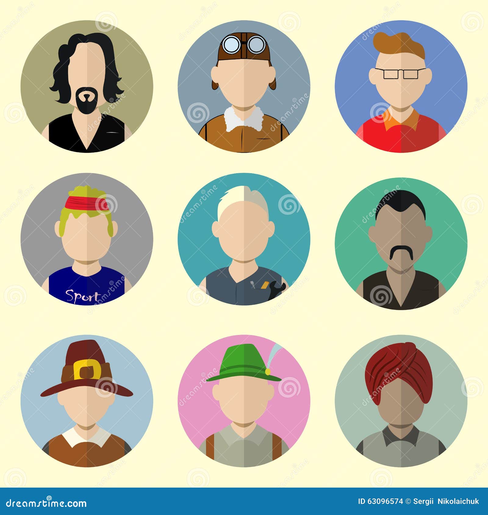 Set of Circle Icons with Man Stock Vector - Illustration of human ...