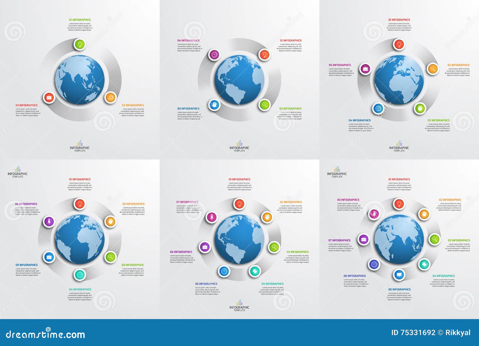 Set of Circle Infographic Templates with Globe. Business Concept Stock ...