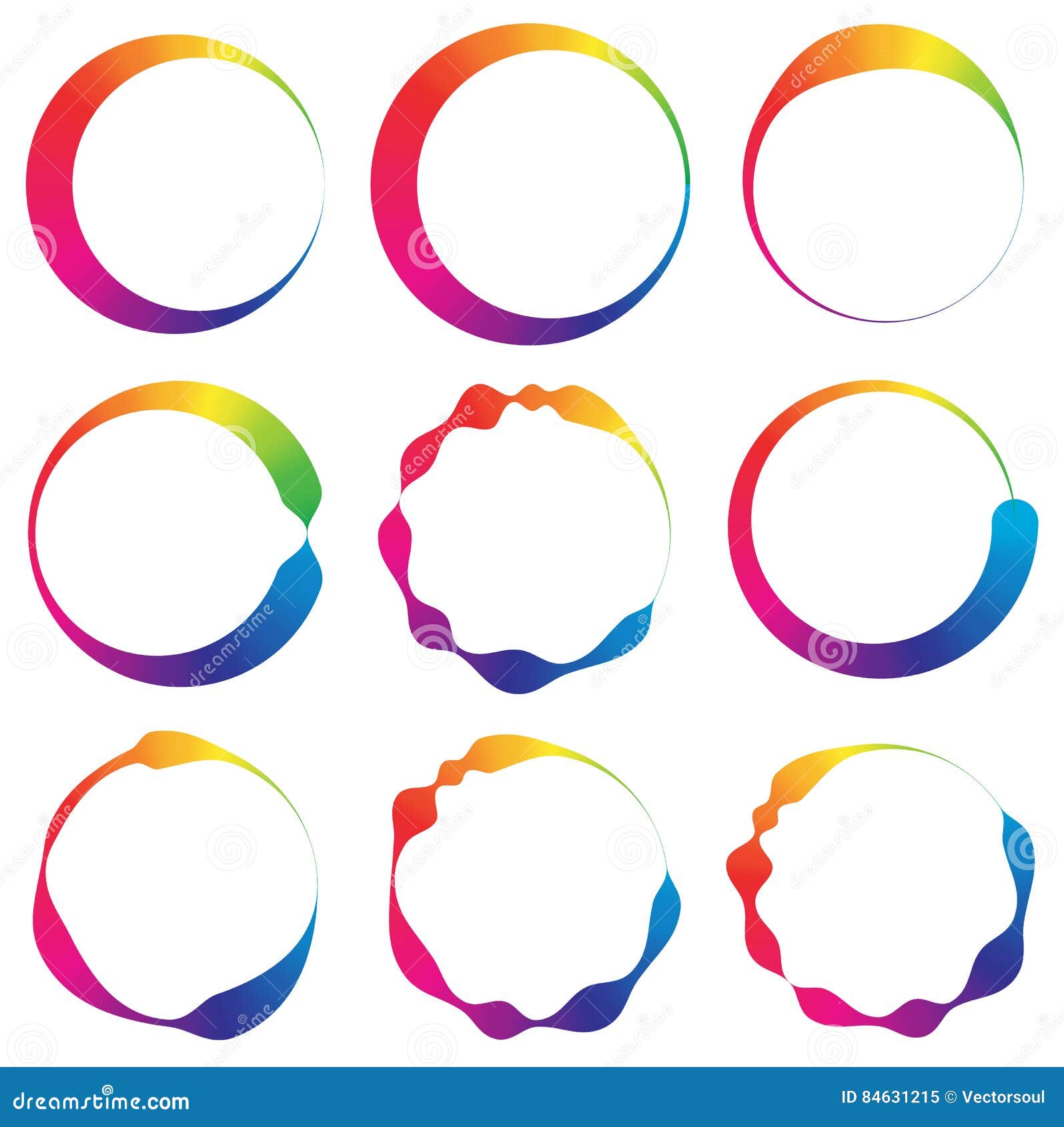 Set of 9 Circle with Irregular Lines Stock Vector - Illustration of ...