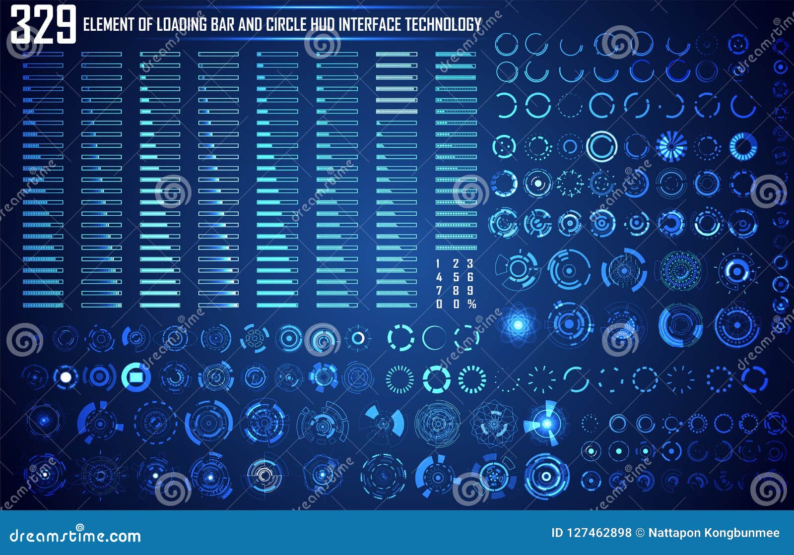 Set of Circle and Loading Bar Abstract Digital Technology UI Fut Stock ...