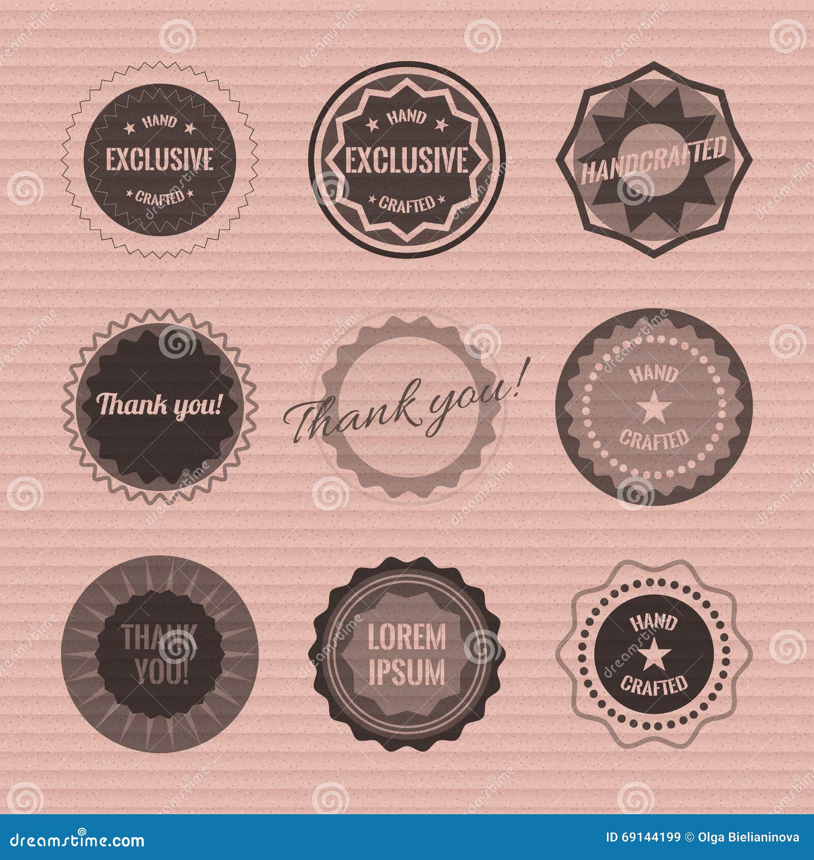 Set Of Circle Logos On The Cardboard Texture. Set Of Circle Logos On ...