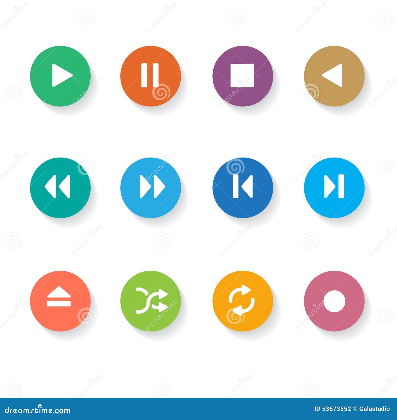 Set of 12 Circle Media Buttons. Stock Illustration - Illustration of ...