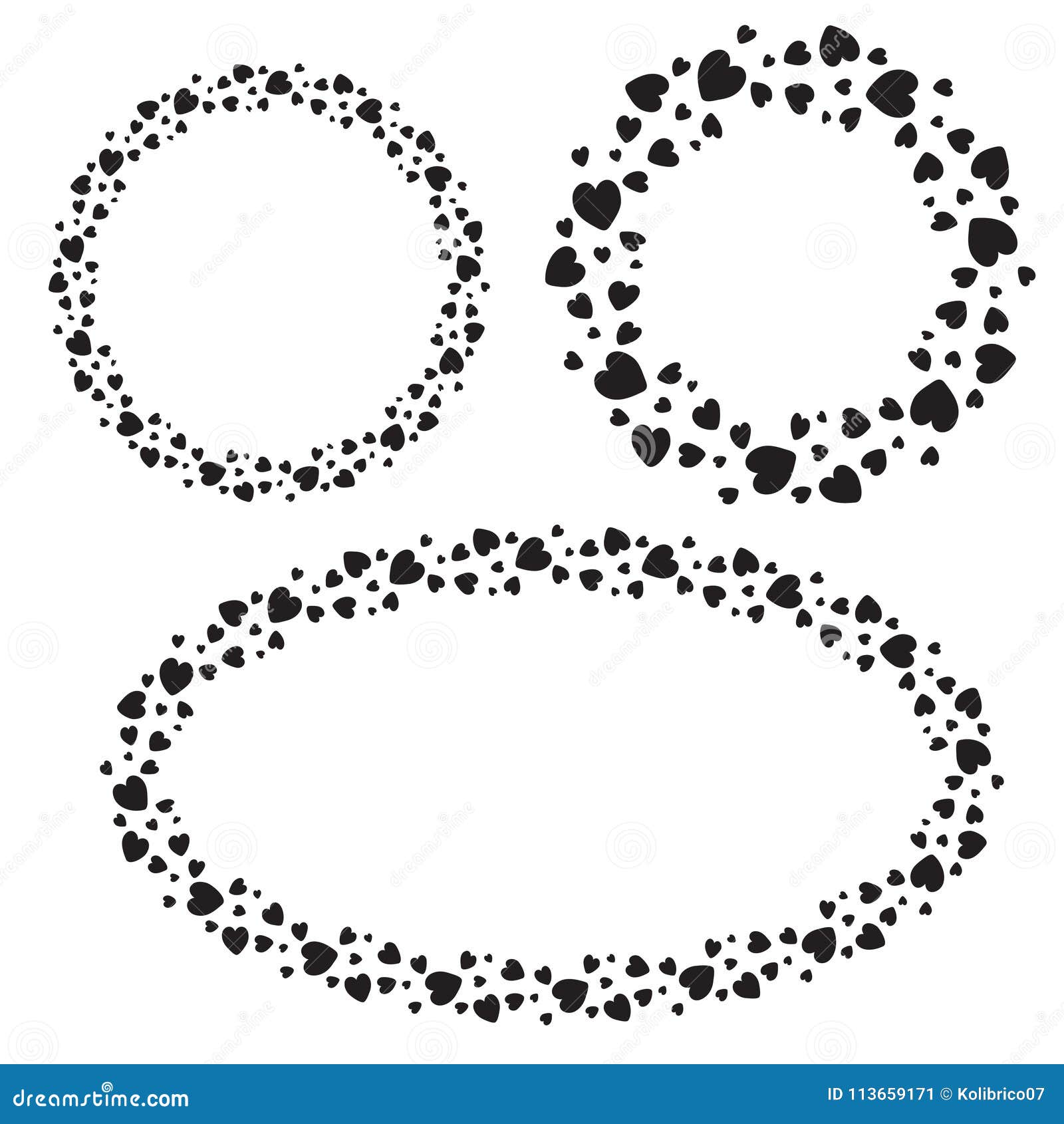 Set of Circle and Oval Frames of Black Hearts. Stock Vector ...