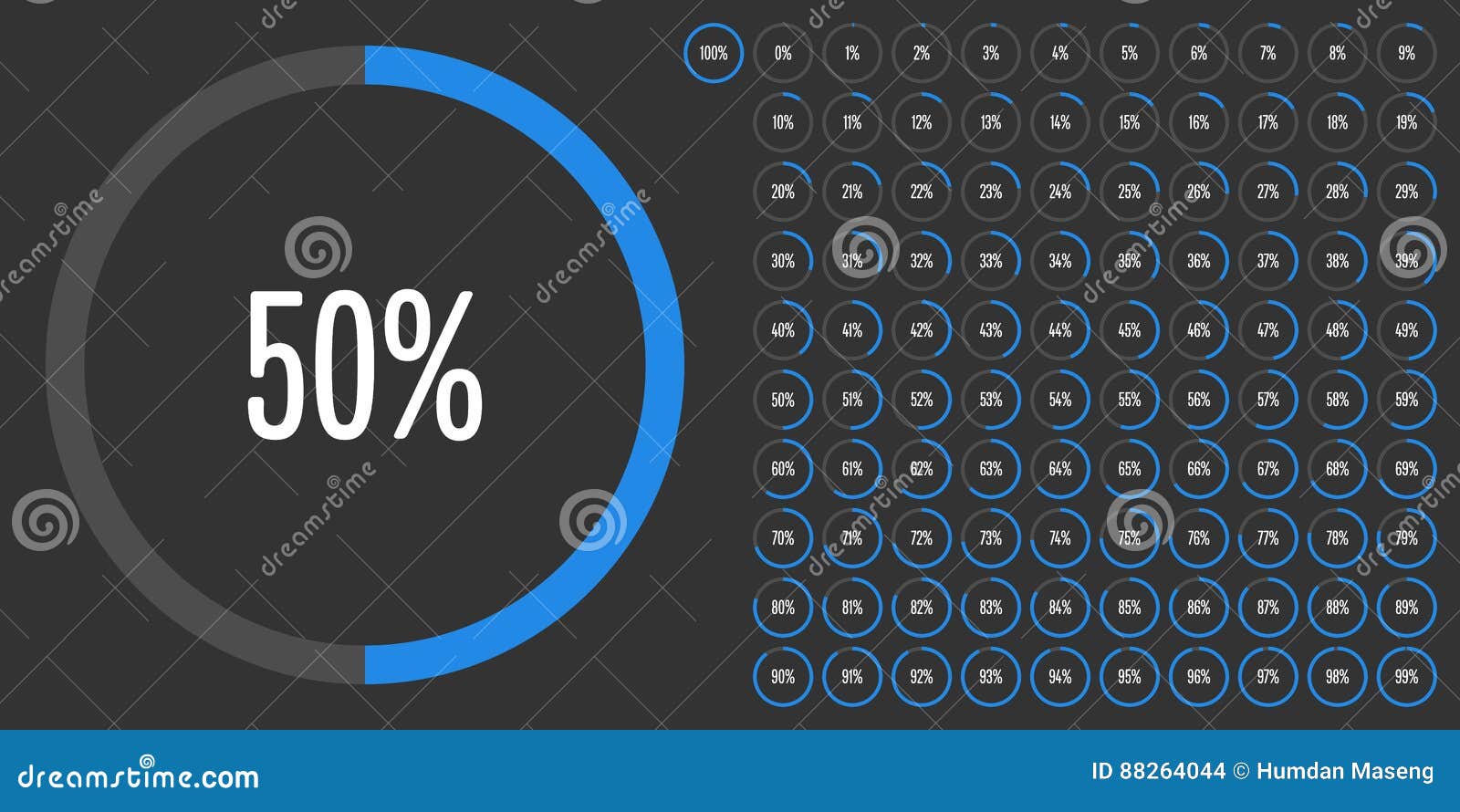 Set of Circle Percentage Diagrams from 0 To 100 Stock Vector ...