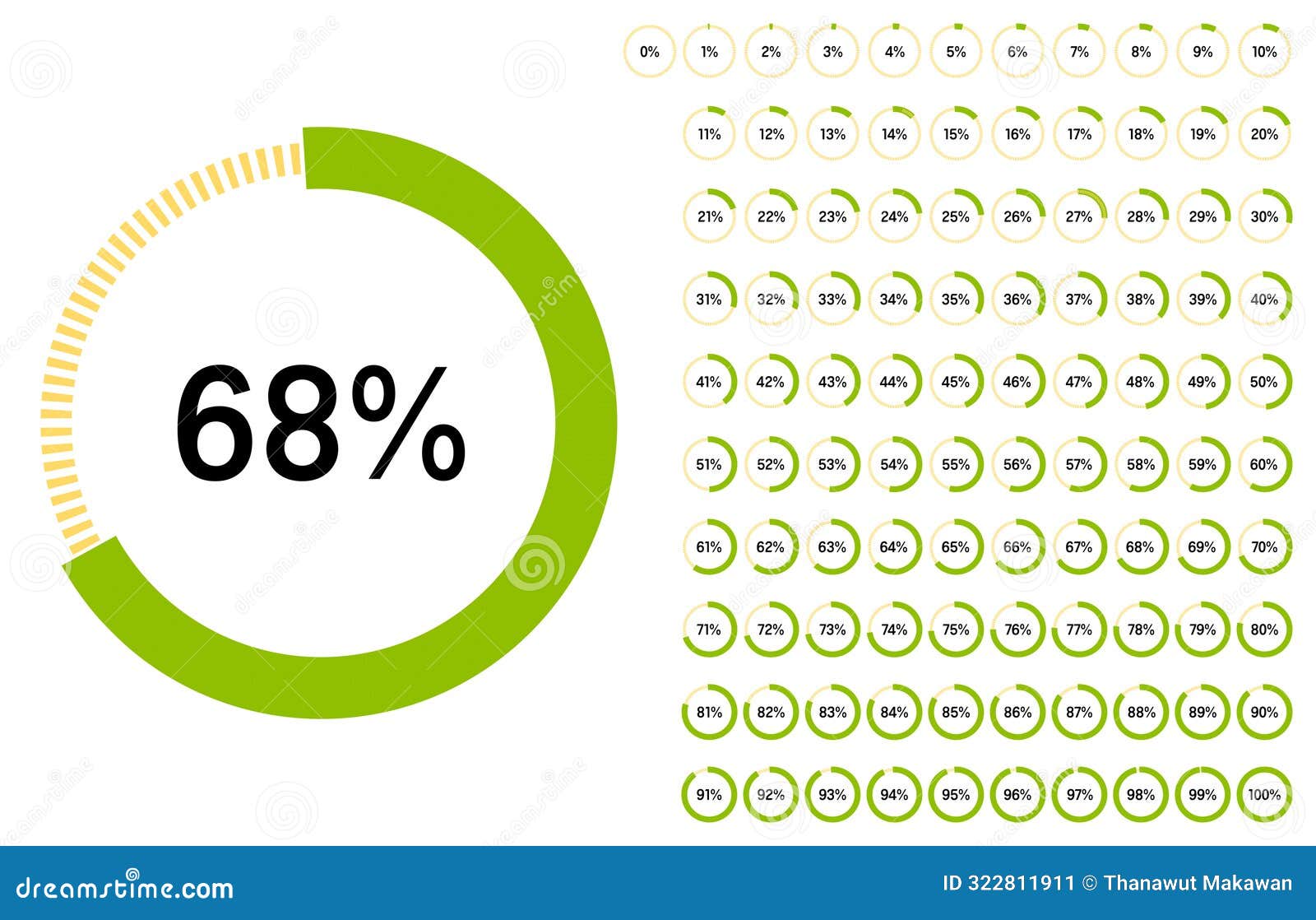 Set of Circle Percentage Diagrams from 0 To 100 for Web Design, User Interface UI UX or ...
