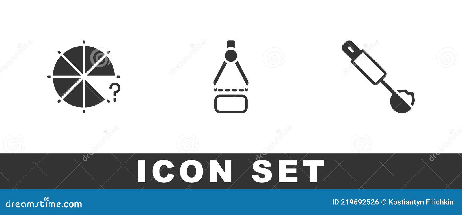 Set Circle of Pieces, Drawing Compass and Measuring Spoon Icon. Vector ...