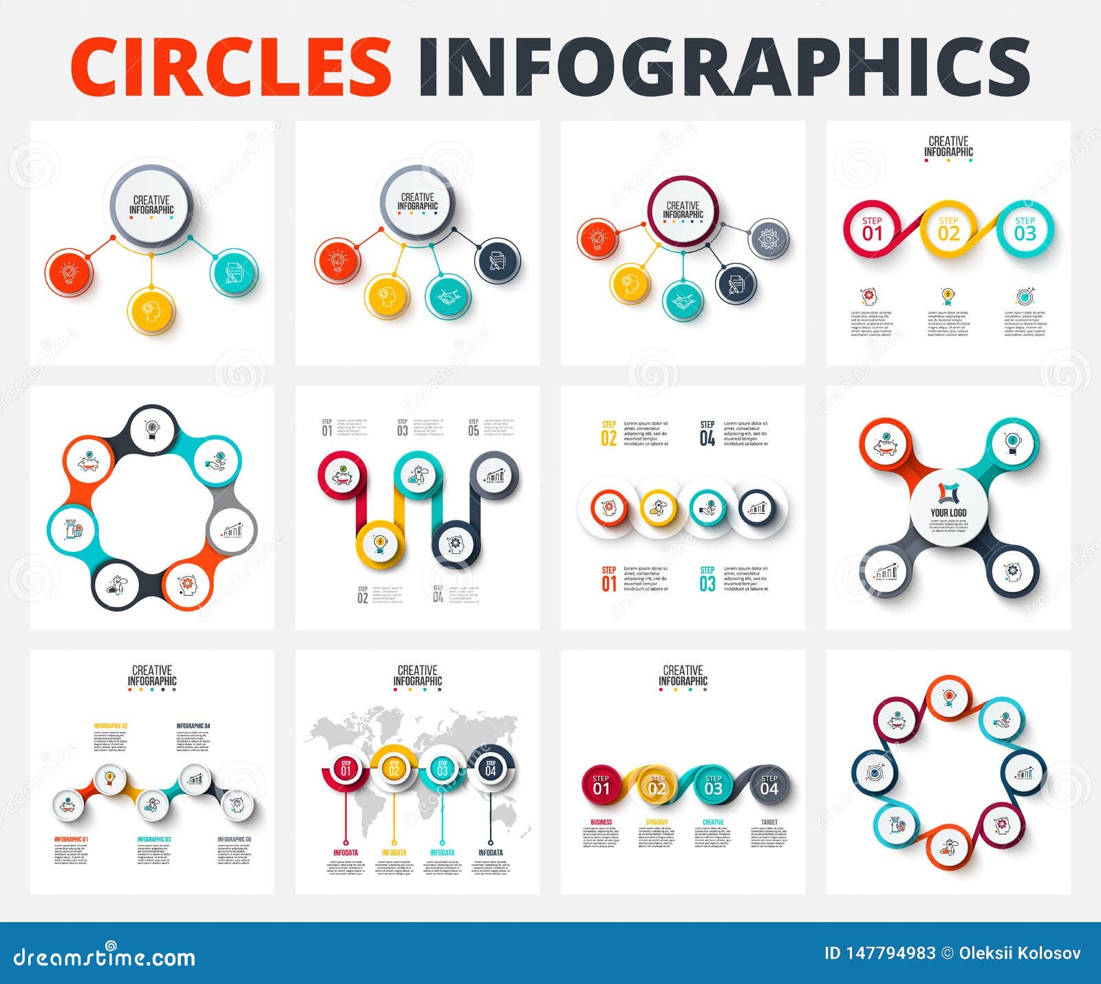 Set of a Circle Vector Infographics. Template for Business Presentations with 3, 4, 5, 6, 7 and ...