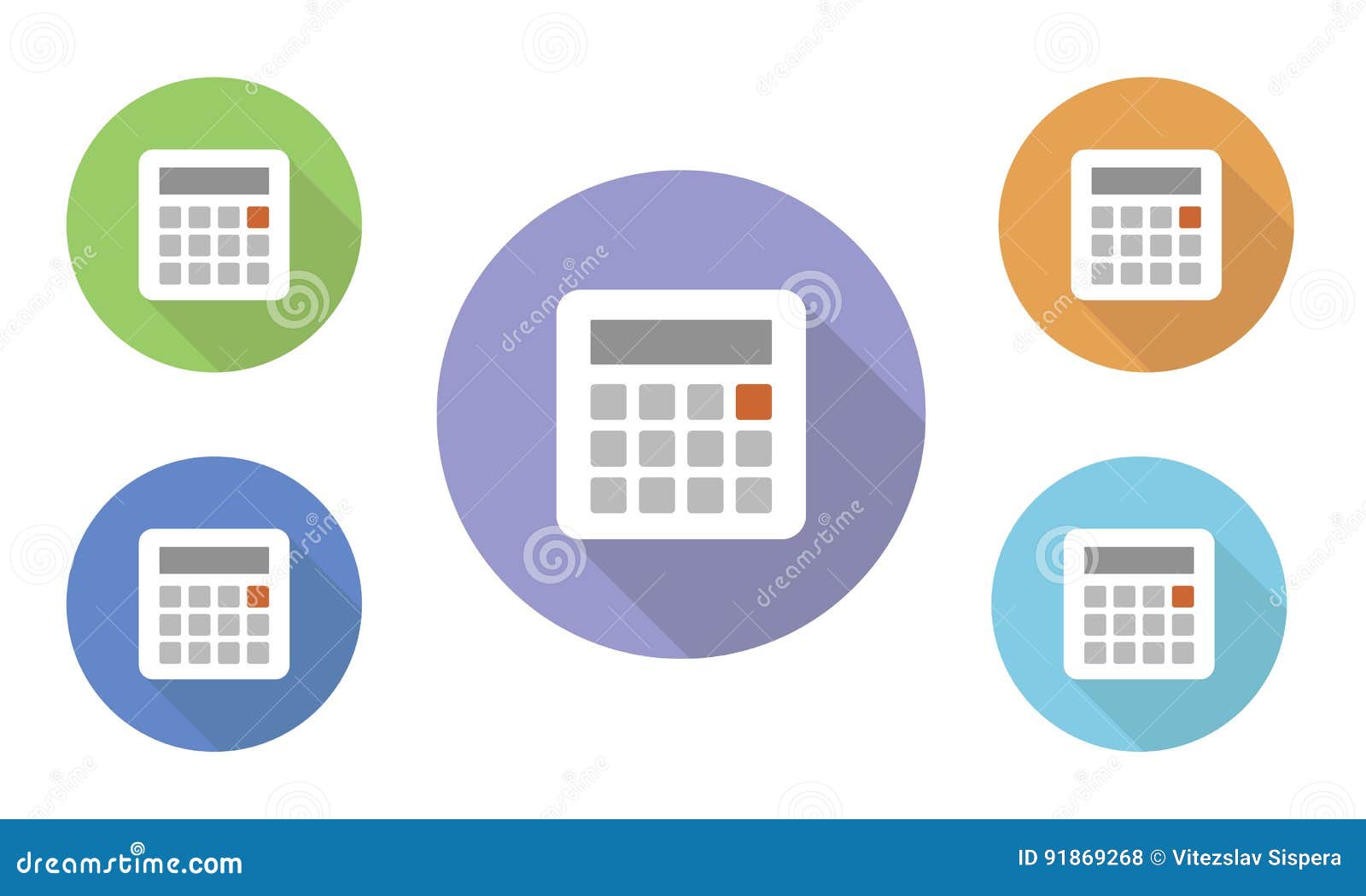 Set of Circular Illustrated Icons of Different Colors with Calculator ...