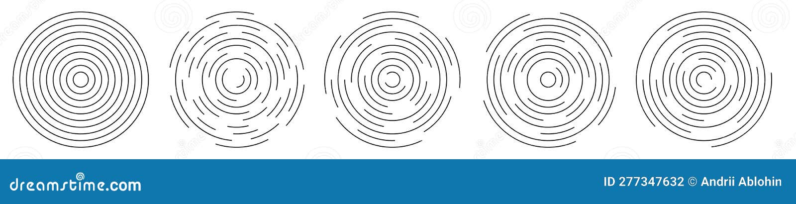 Set of Circular Ripple Symbols. Concentric Circles with Broken Lines ...