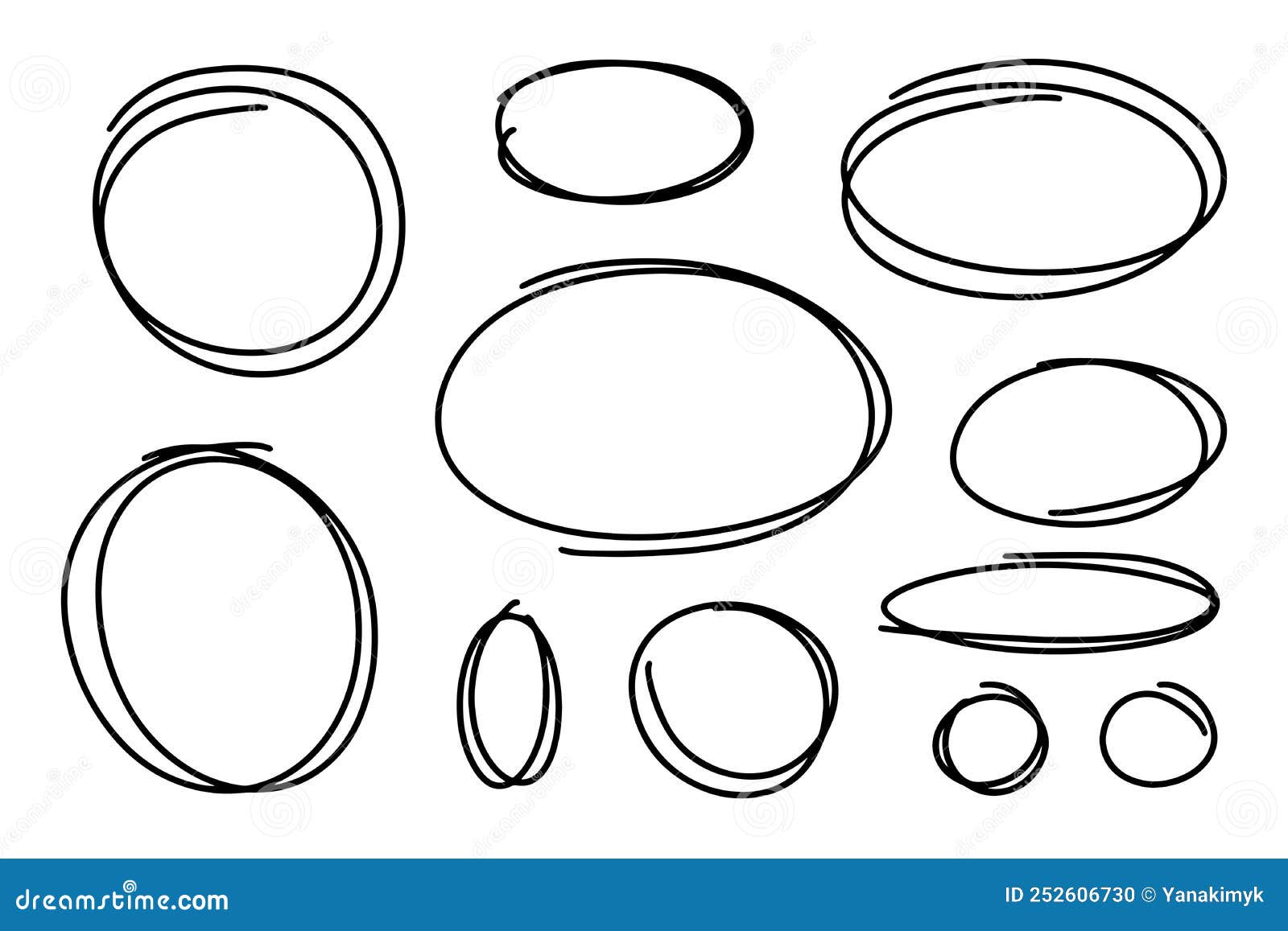 Set of Circular Scribbles Outline Doodle Frames. Oval Banner Collection ...