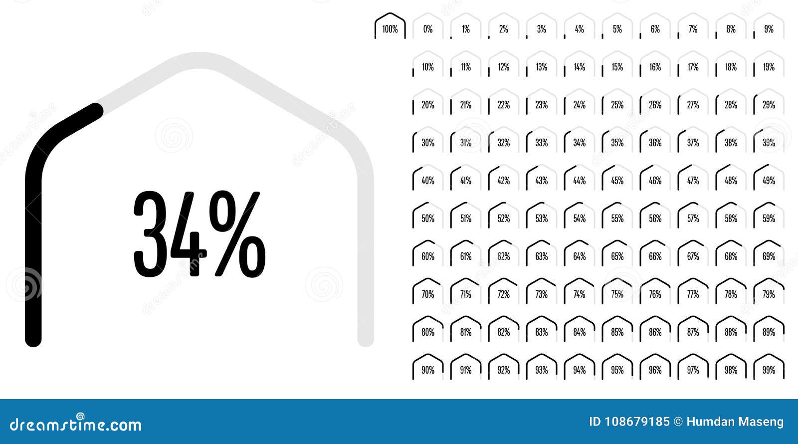 Set of Circular Sector Hexagonal Shape Percentage Diagrams from 0 To ...
