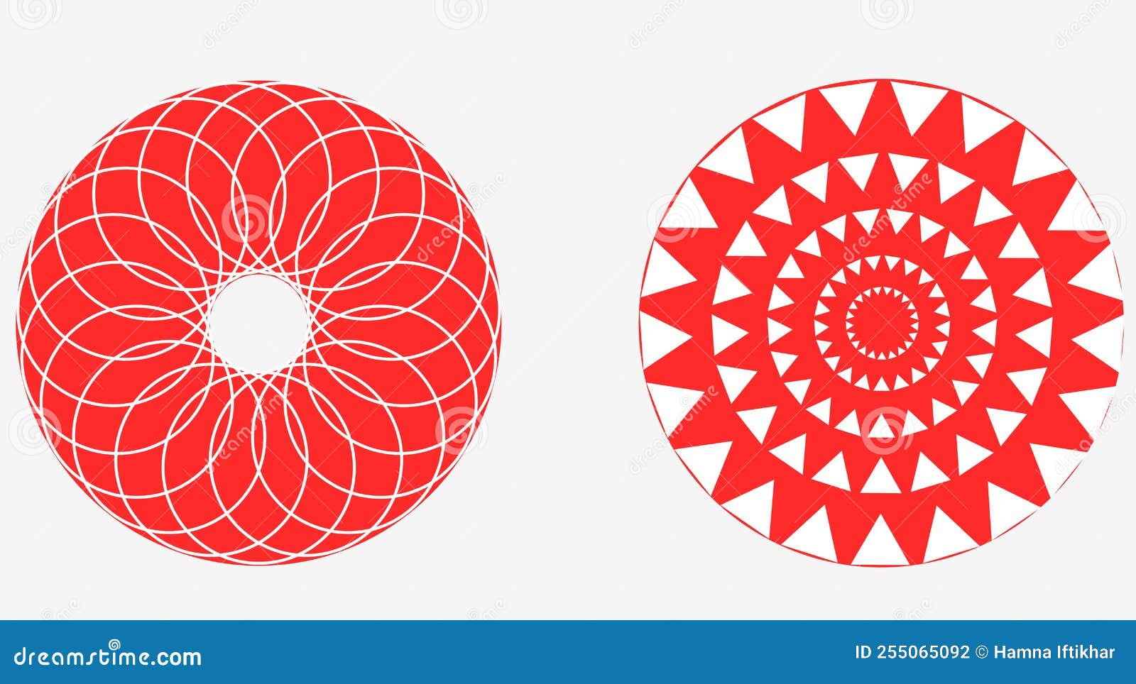 Set of Circular Shape Elements, Red Floral Designs on White Circles ...