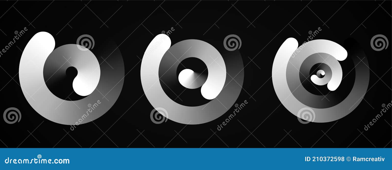 Set of Circular Spiral Rhythms Sound Wave in Form Lines, Black Color ...