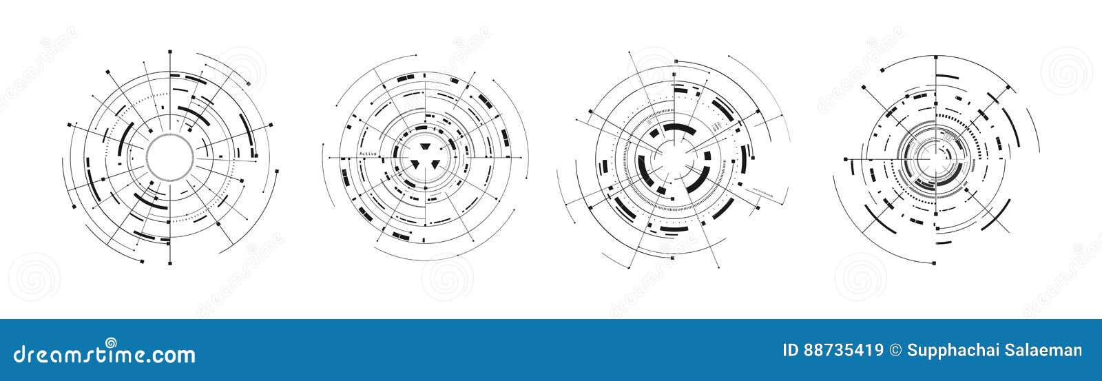 Set of Circular Target Futuristic Technology Elements Icon Stock Vector ...