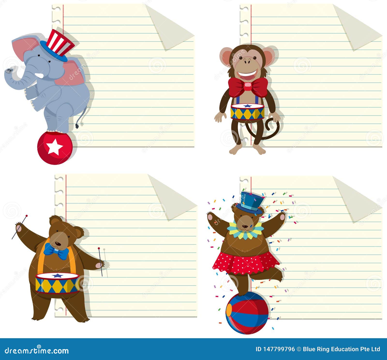 Set of Circus Animal Note Template Stock Vector - Illustration of ...