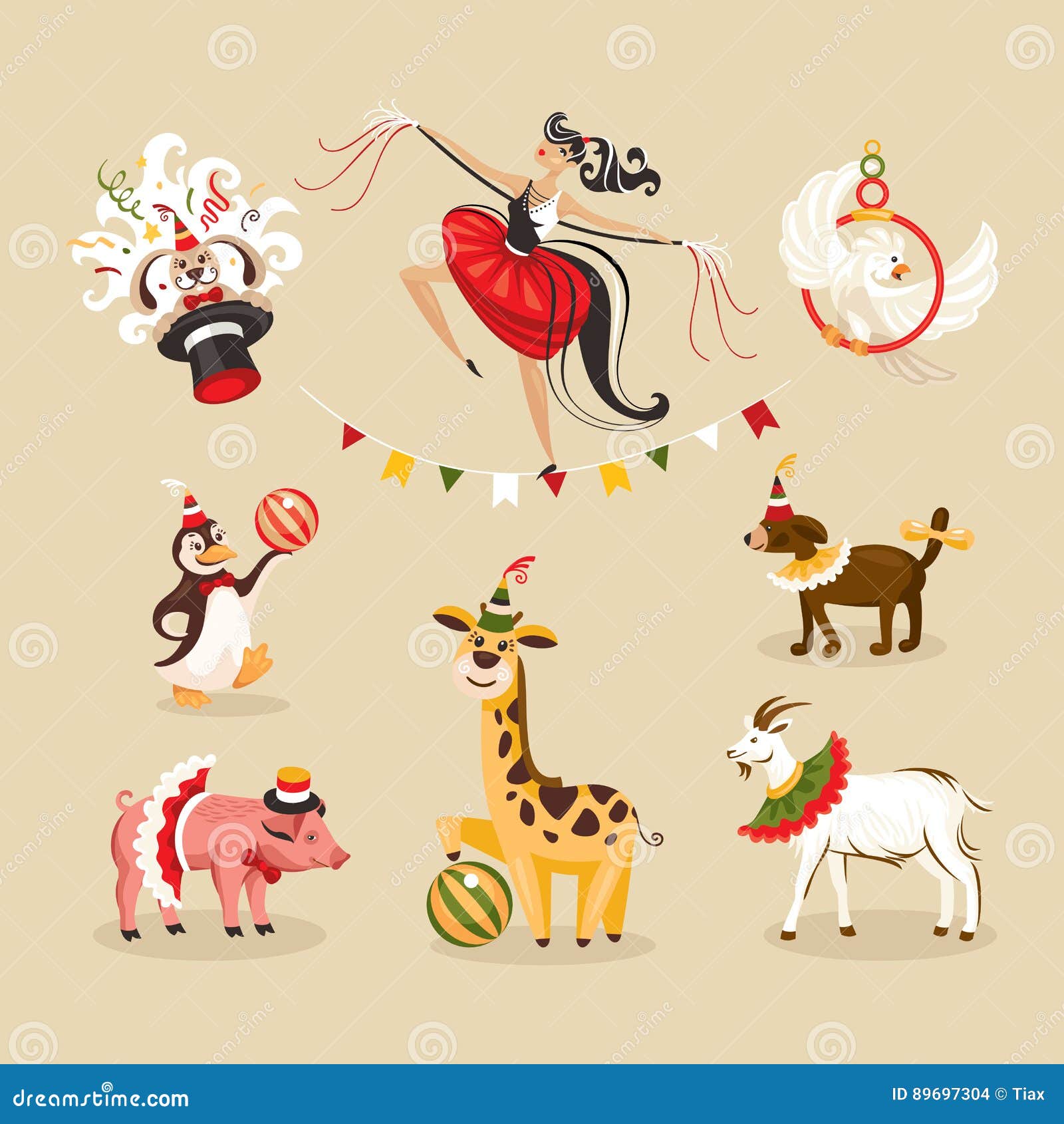 Set of Circus Animals and Characters Stock Vector - Illustration of ...