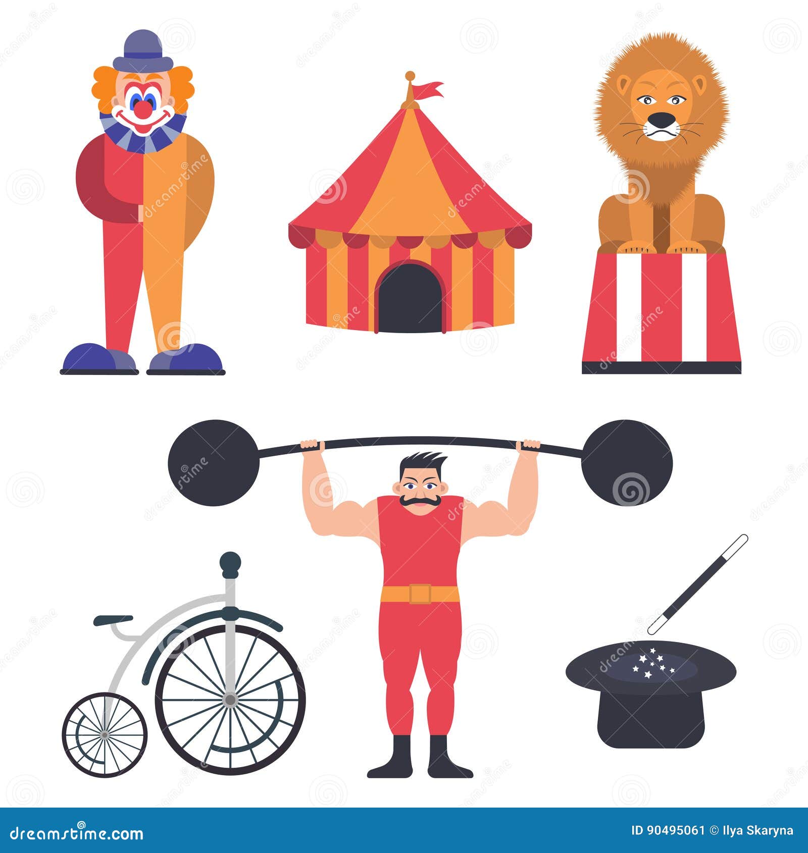 Set of Circus Color Icons, Design Elements Isolated on White Background ...
