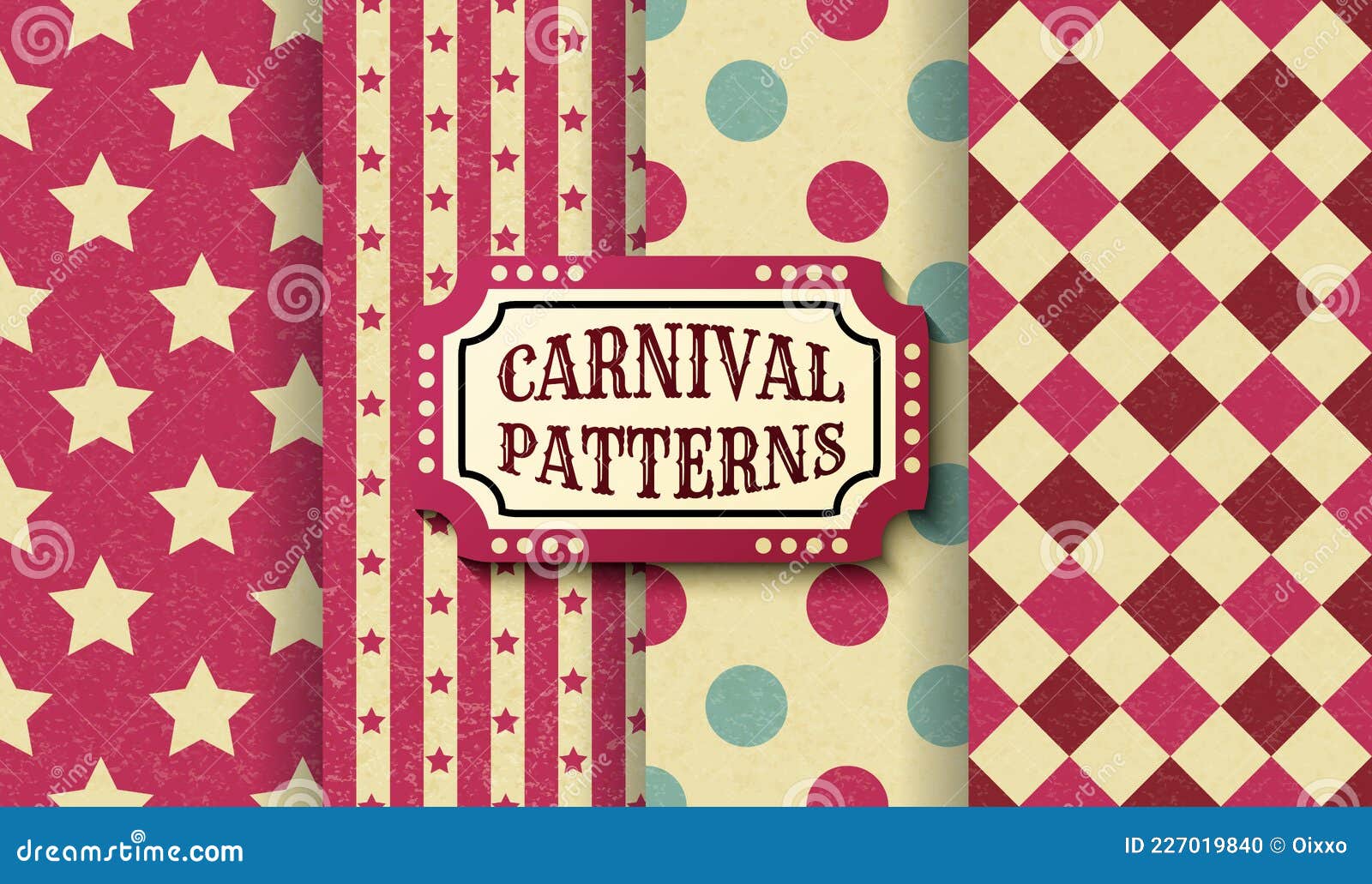 Set of Circus Retro Vintage Seamless Patterns. Textured Old Fashioned ...