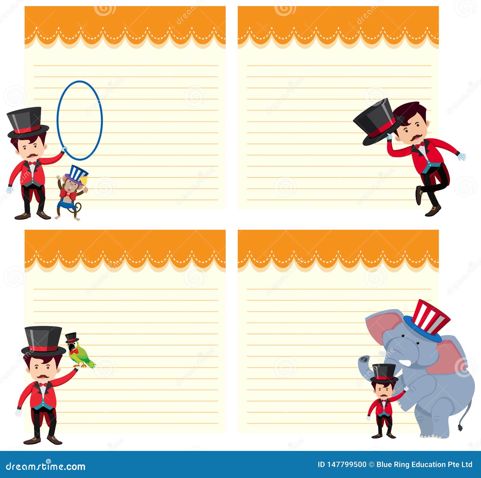Set of Circus Show on Note Template Stock Vector - Illustration of show ...