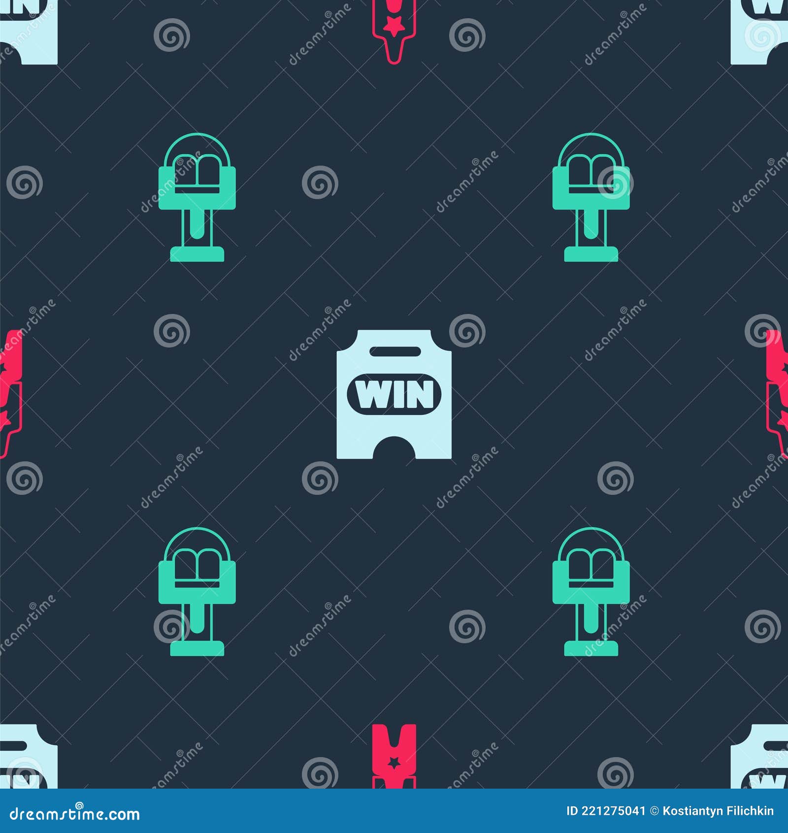 Set Circus Ticket, and Attraction Carousel on Seamless Pattern. Vector ...