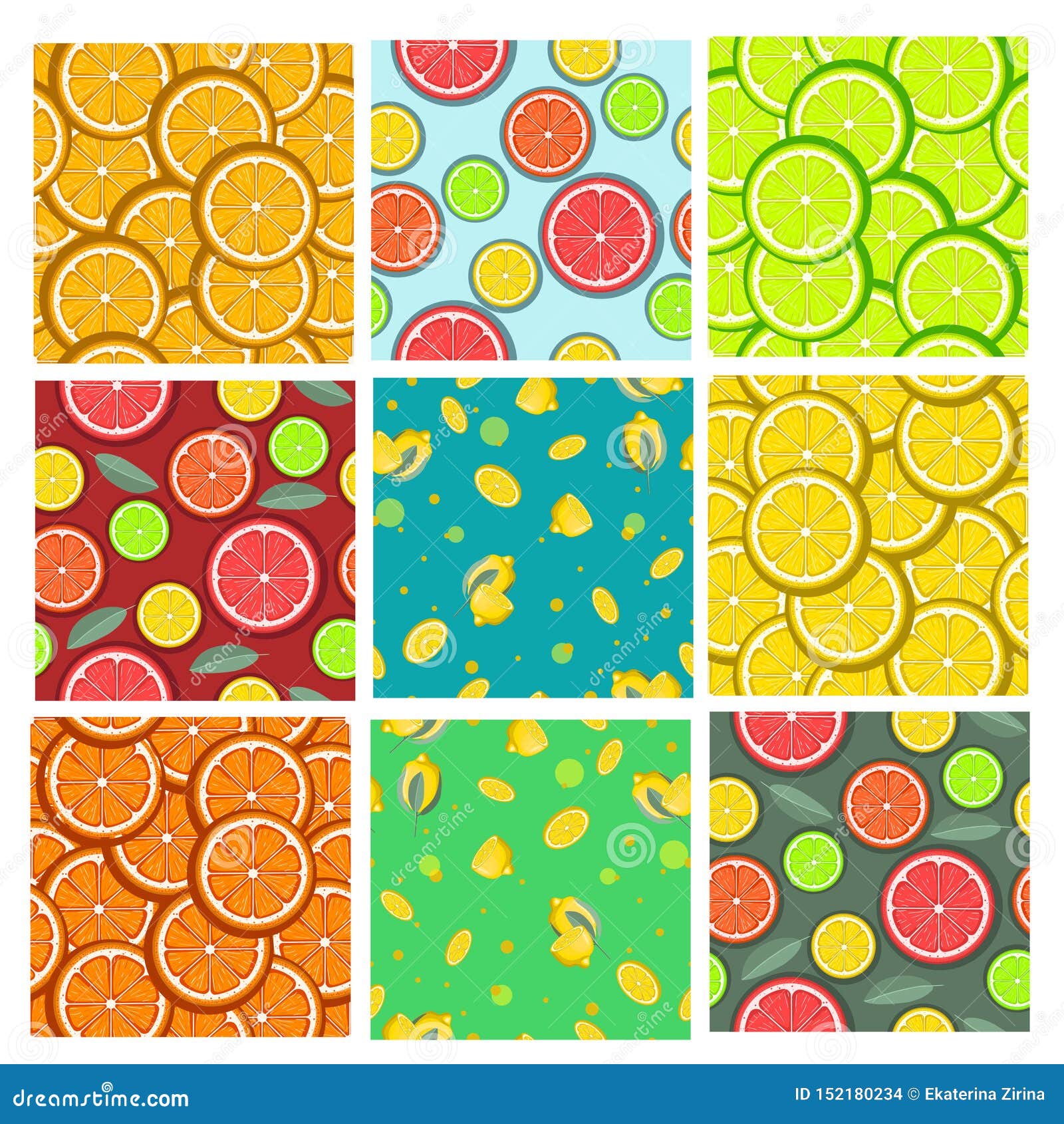 Set of Citrus Seamless Patterns. Vector Illustration Stock Illustration ...