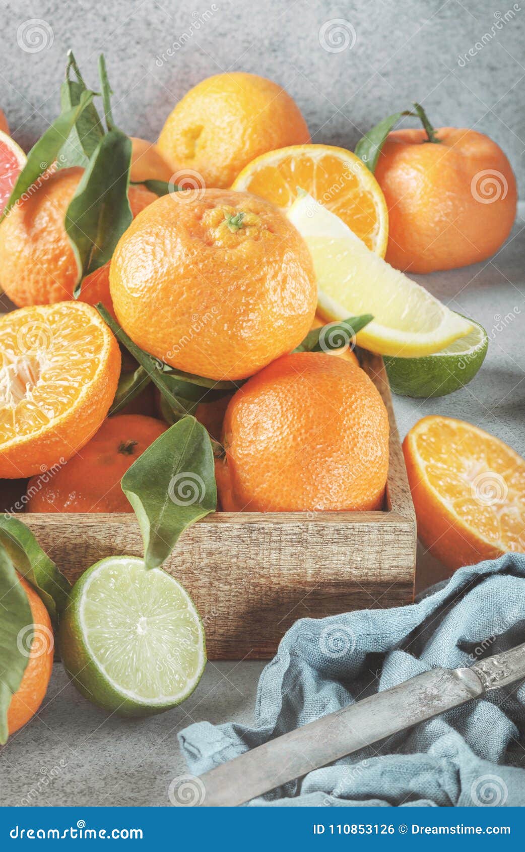 Set of Citrus on Table: Mandarin, Lemon, Lime, Tangerine with a Stock ...