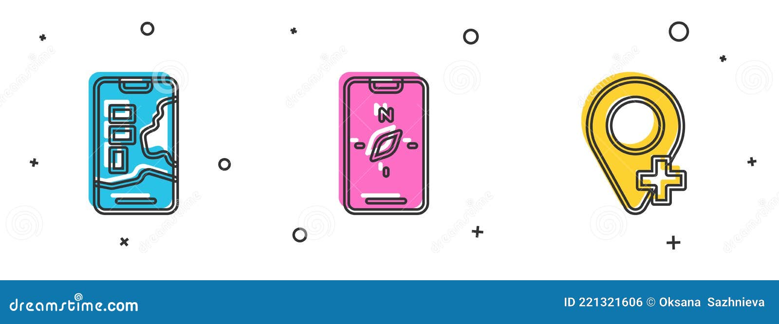 Set City Map Navigation, Compass Mobile and Location Icon. Vector Stock ...