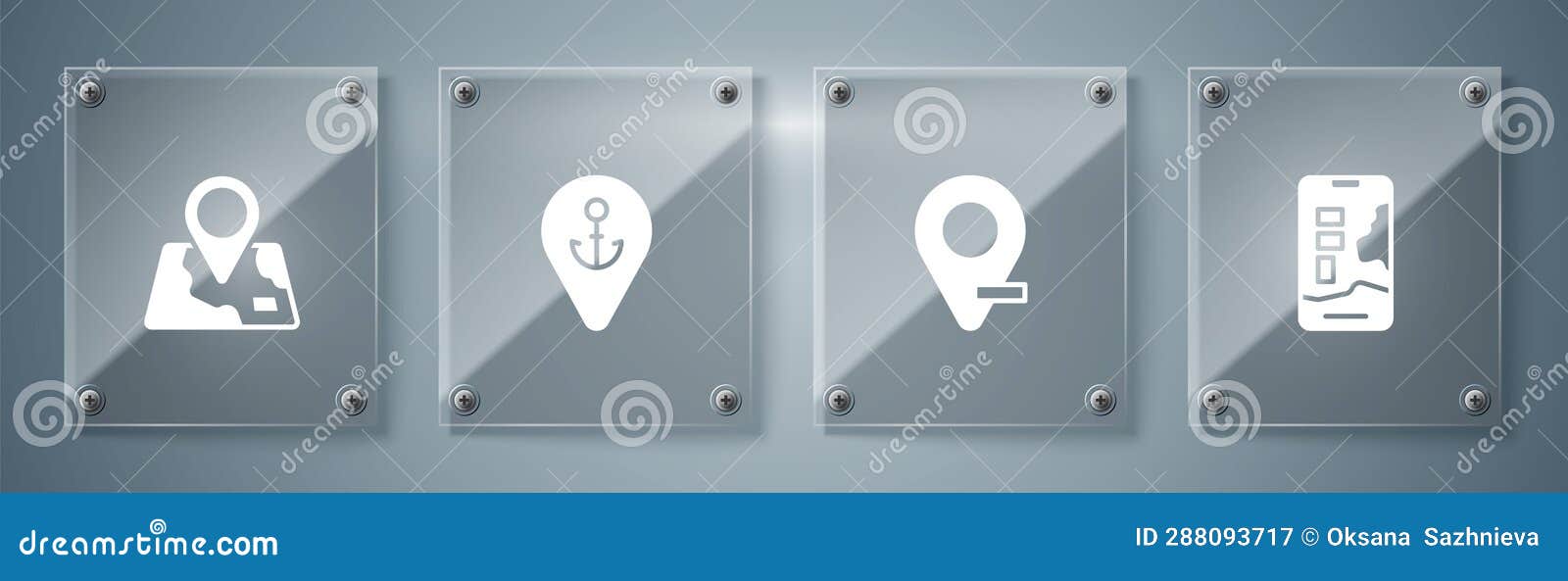 Set City Map Navigation, Location, with Anchor and Folded Location ...