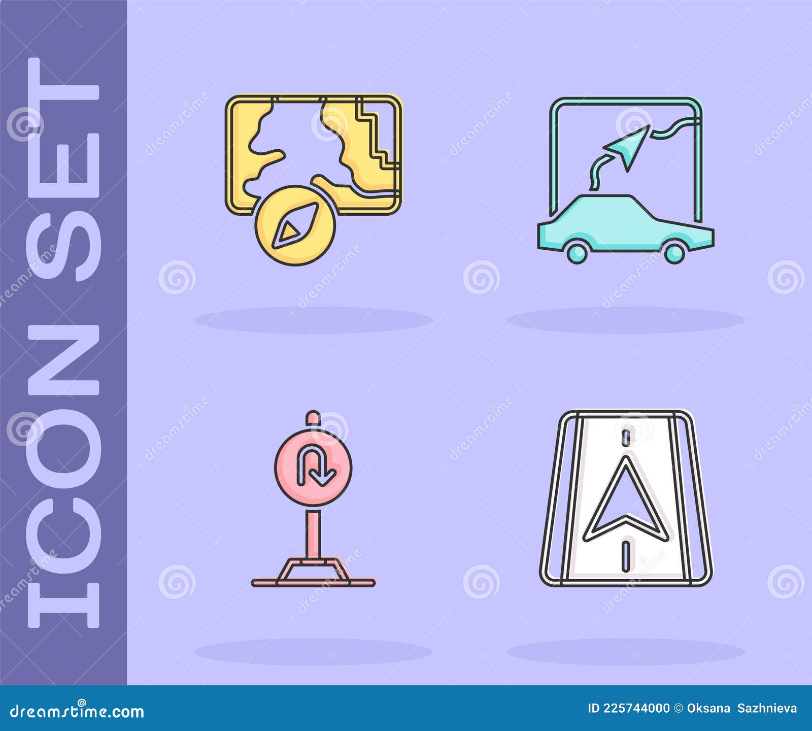 Set City Map Navigation, , Turn Back Road Sign and Icon. Vector Stock ...
