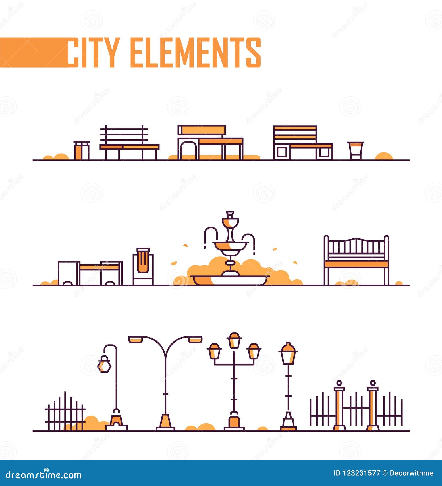 Set of City Park Elements - Modern Vector Isolated Objects Stock Vector ...