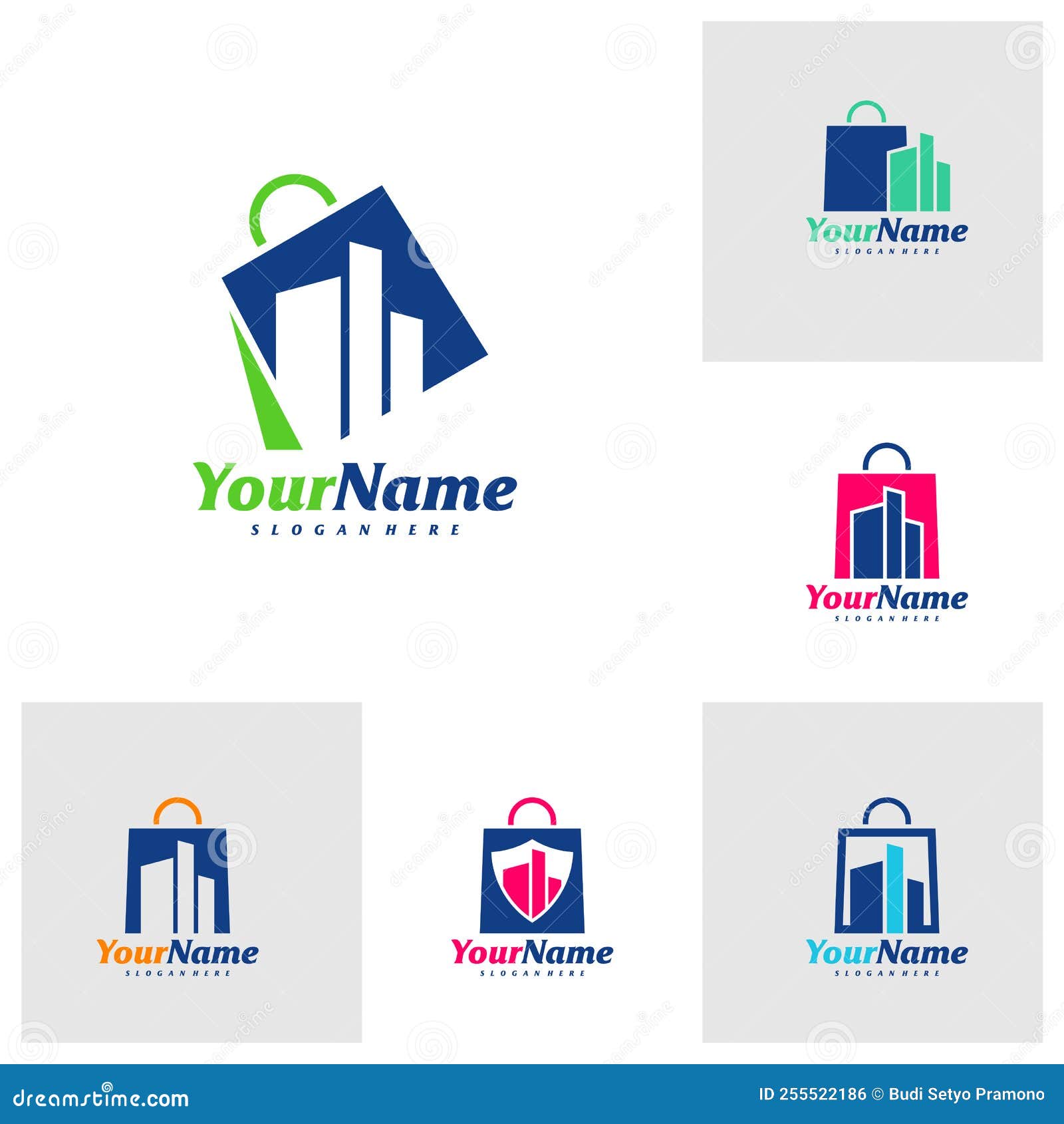 Set of City Shop Logo Design Template. Shop City Logo Concept Vector ...