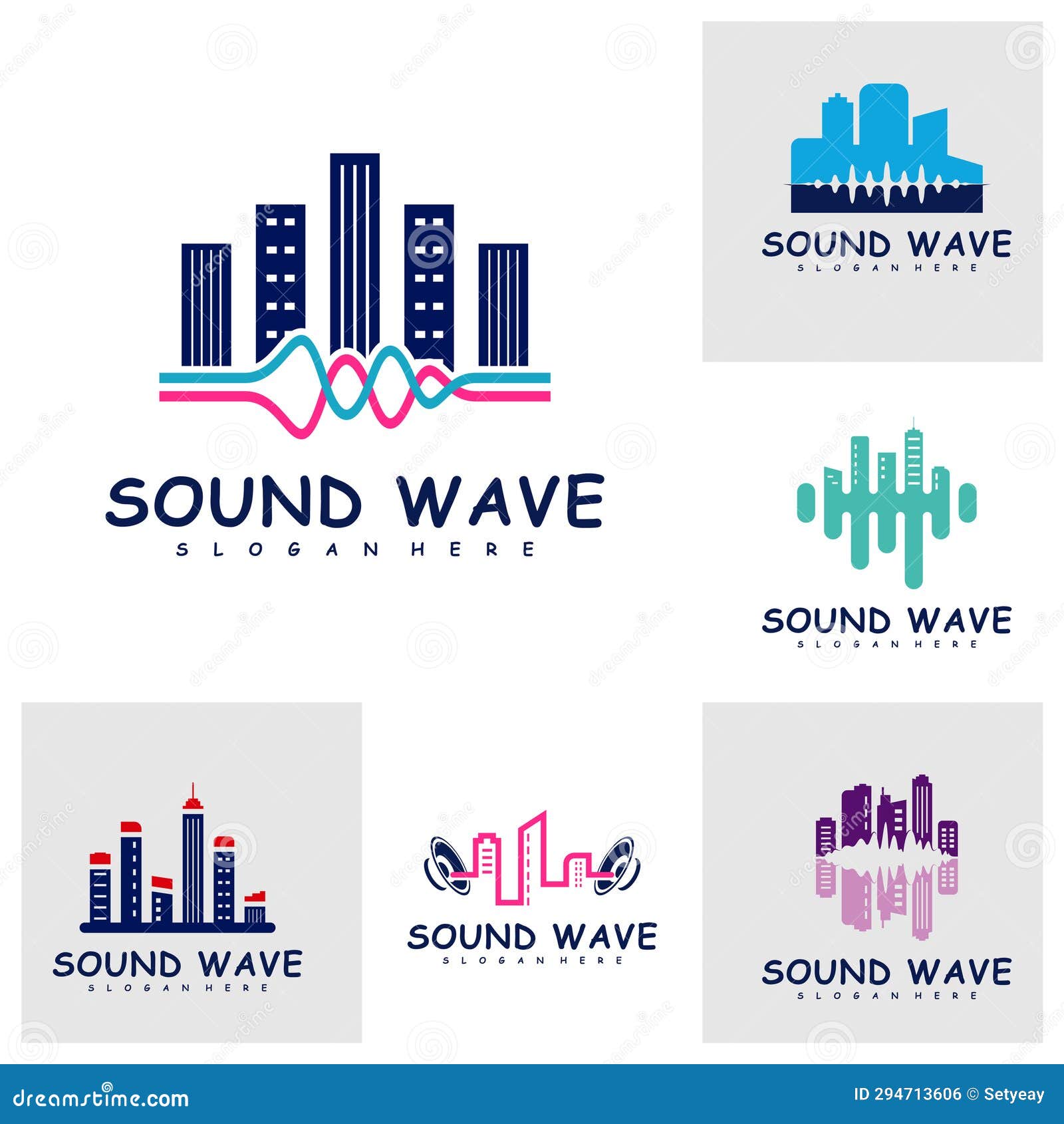 Set of City with Sound Wave Logo Design Concept Vector. Sound Wave ...