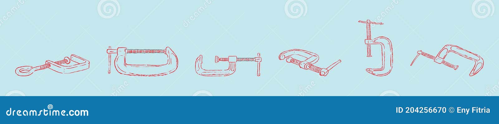 Set of Clamp Cartoon Design Template with Various Models. Vector ...