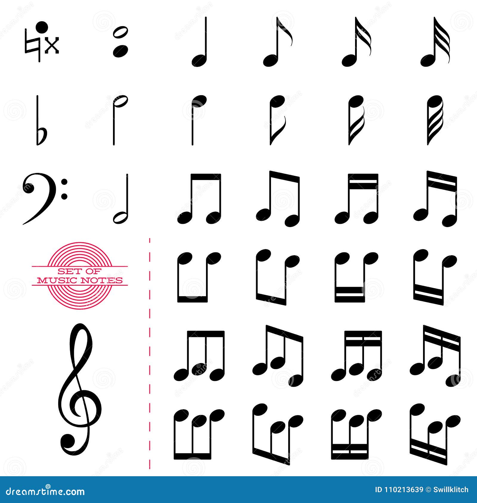 Set of Classic Black Music Notes Stock Vector - Illustration of ...