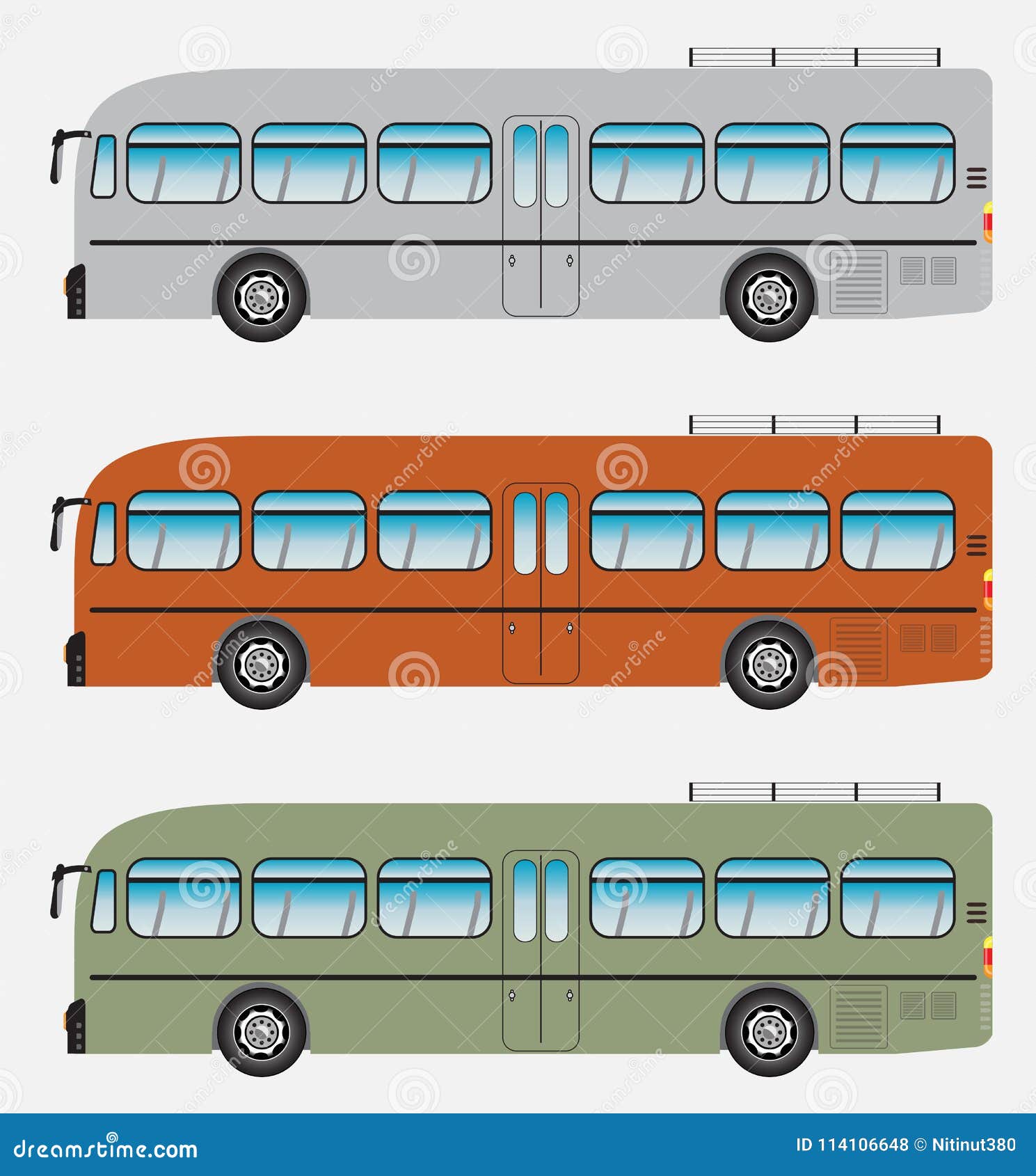 Set of Classic Bus or Intercity 12 Meter Bus Vector Stock Illustration ...