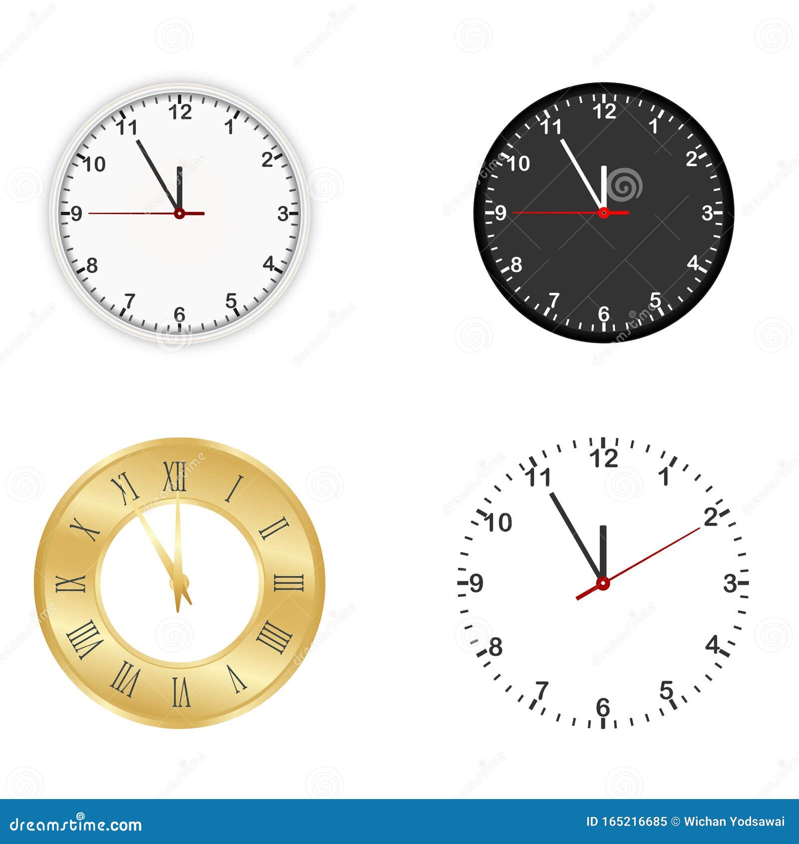 Set of Classic Clock Icon Flat Isolated on White Background. Vector ...