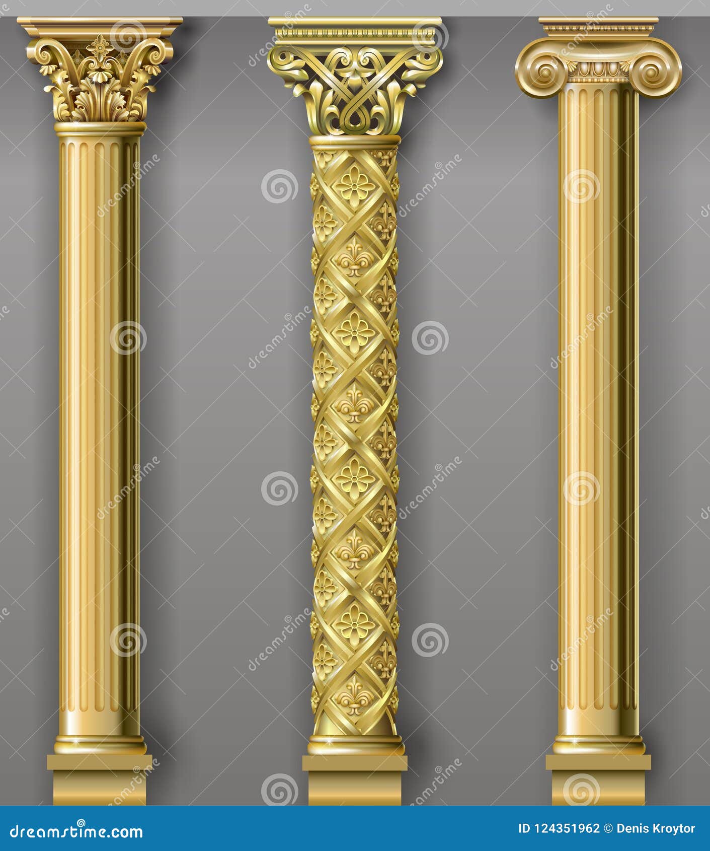Set of Classic Gold Columns in Different Styles Stock Illustration ...