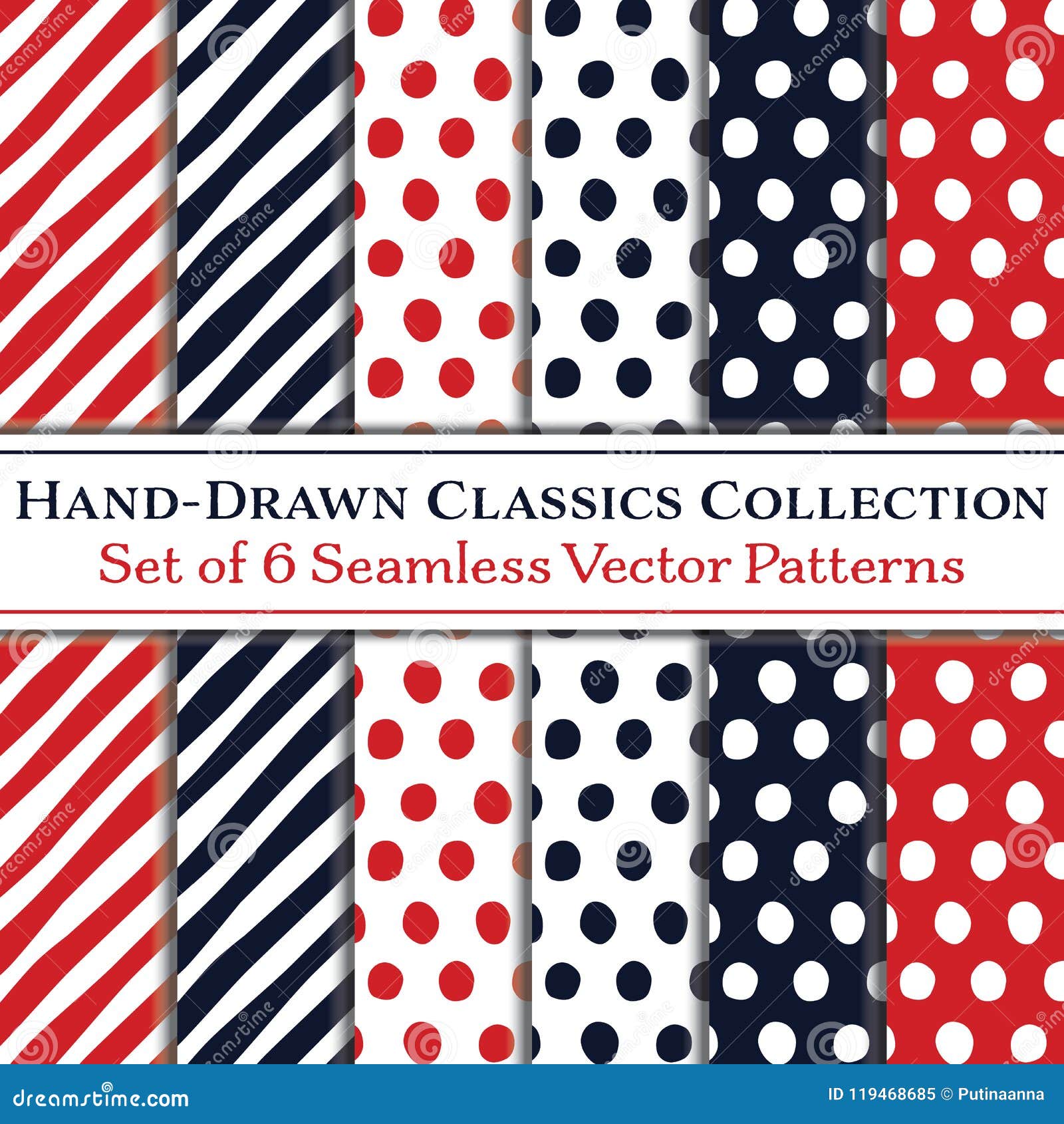 Set of 6 Classic Hand-Drawn Coordinating Patterns, Polka Dots and ...