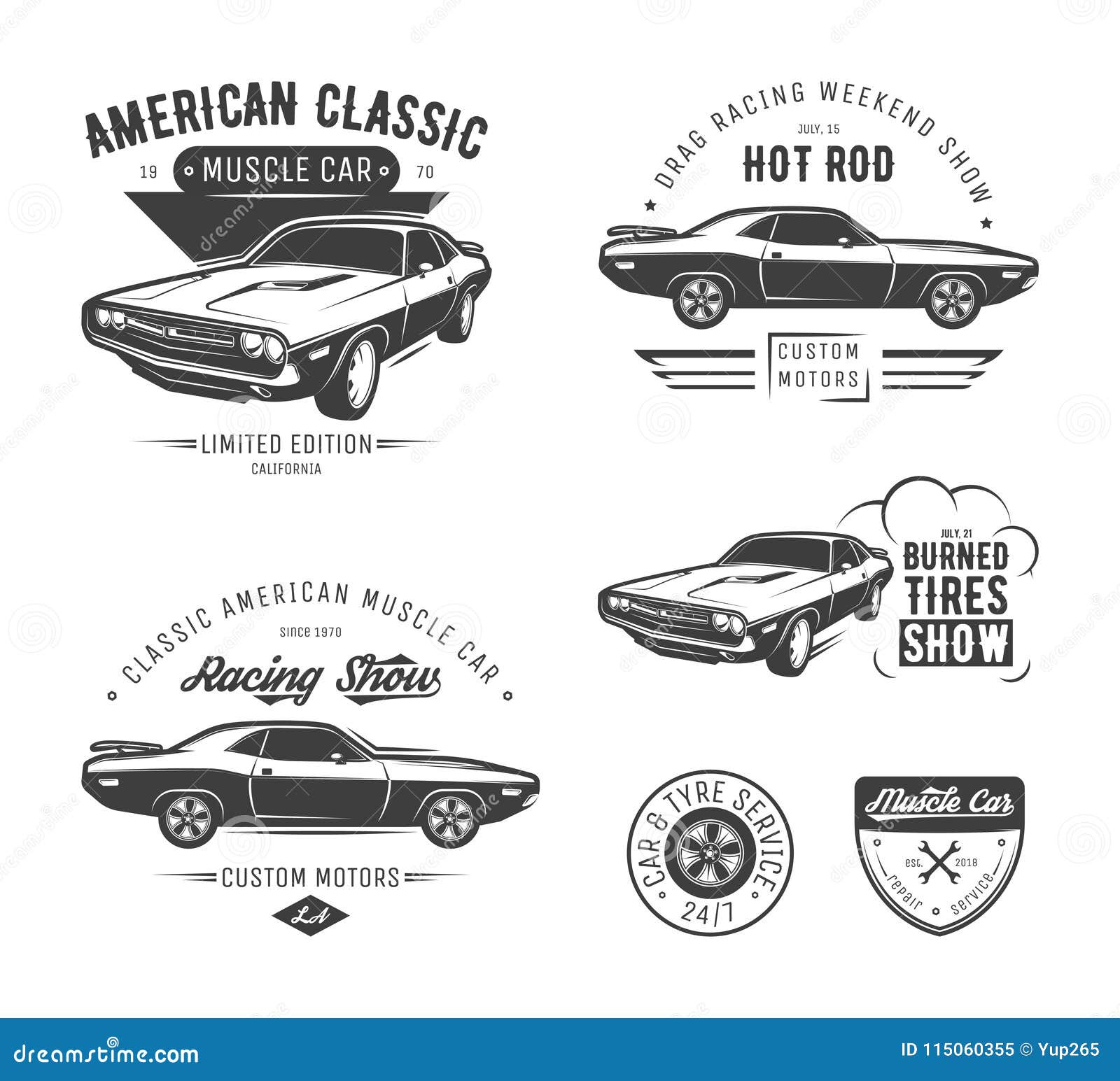 Set of Classic Muscle Car Emblems Stock Vector - Illustration of ...
