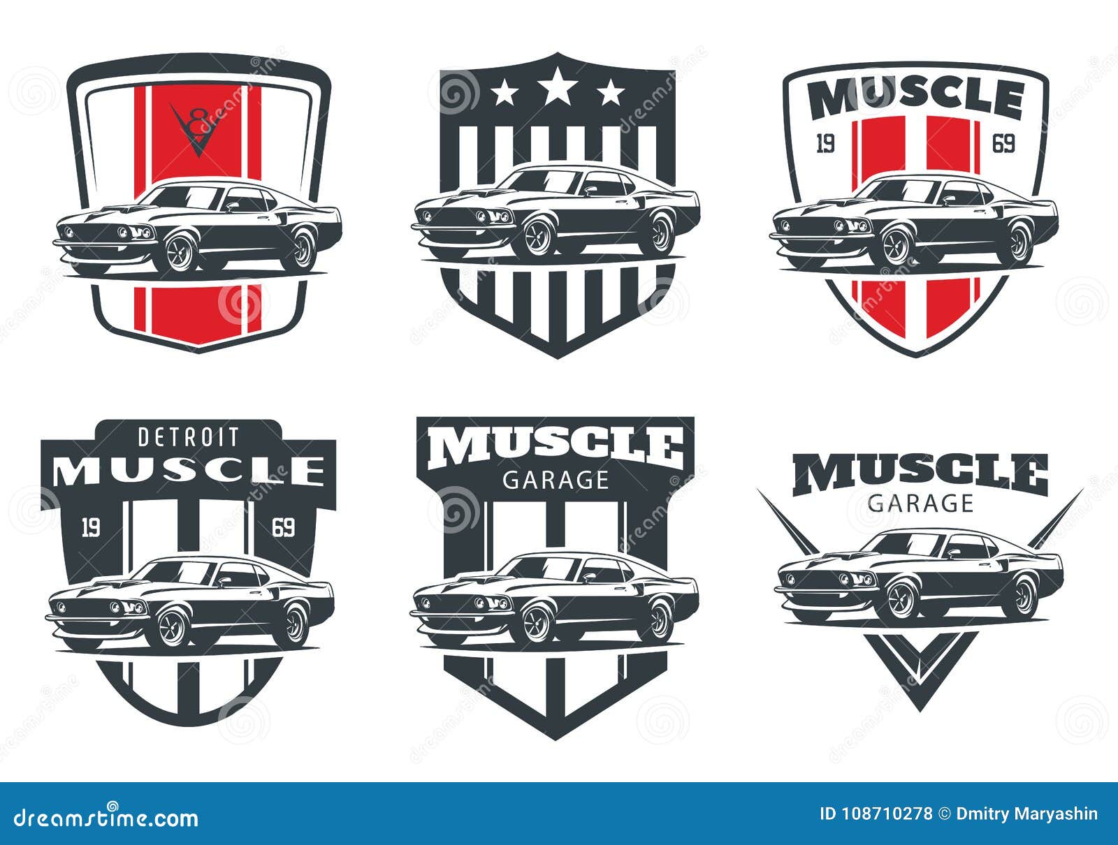 Set Of Muscle Car Emblems And Badges. Vector Illustration ...