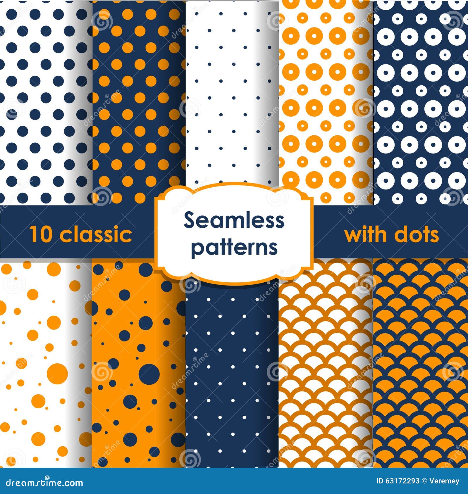 Set of Classic Orange Seamless Patterns with Dots Stock Vector ...