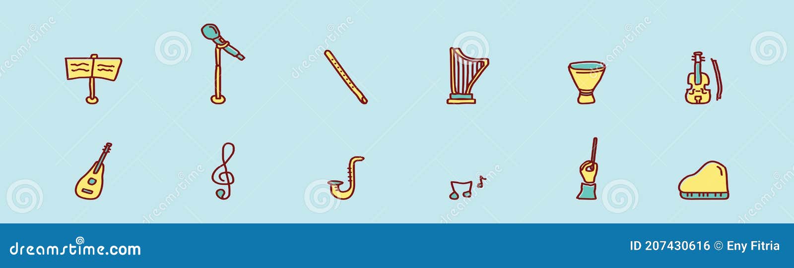 Set of Classical Musics Cartoon Icon Design Template with Various ...