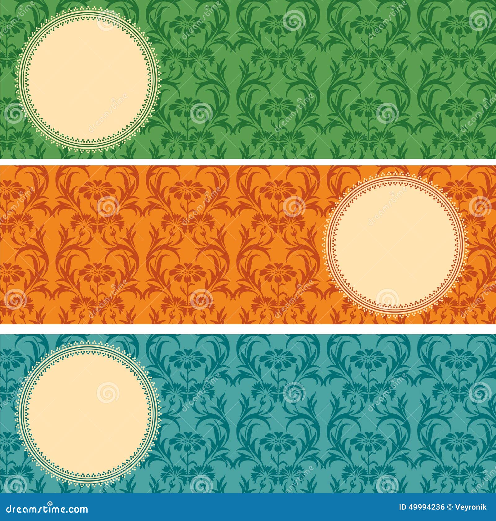 Set of Classical Oriental Floral Horizontal Banners Stock Vector ...