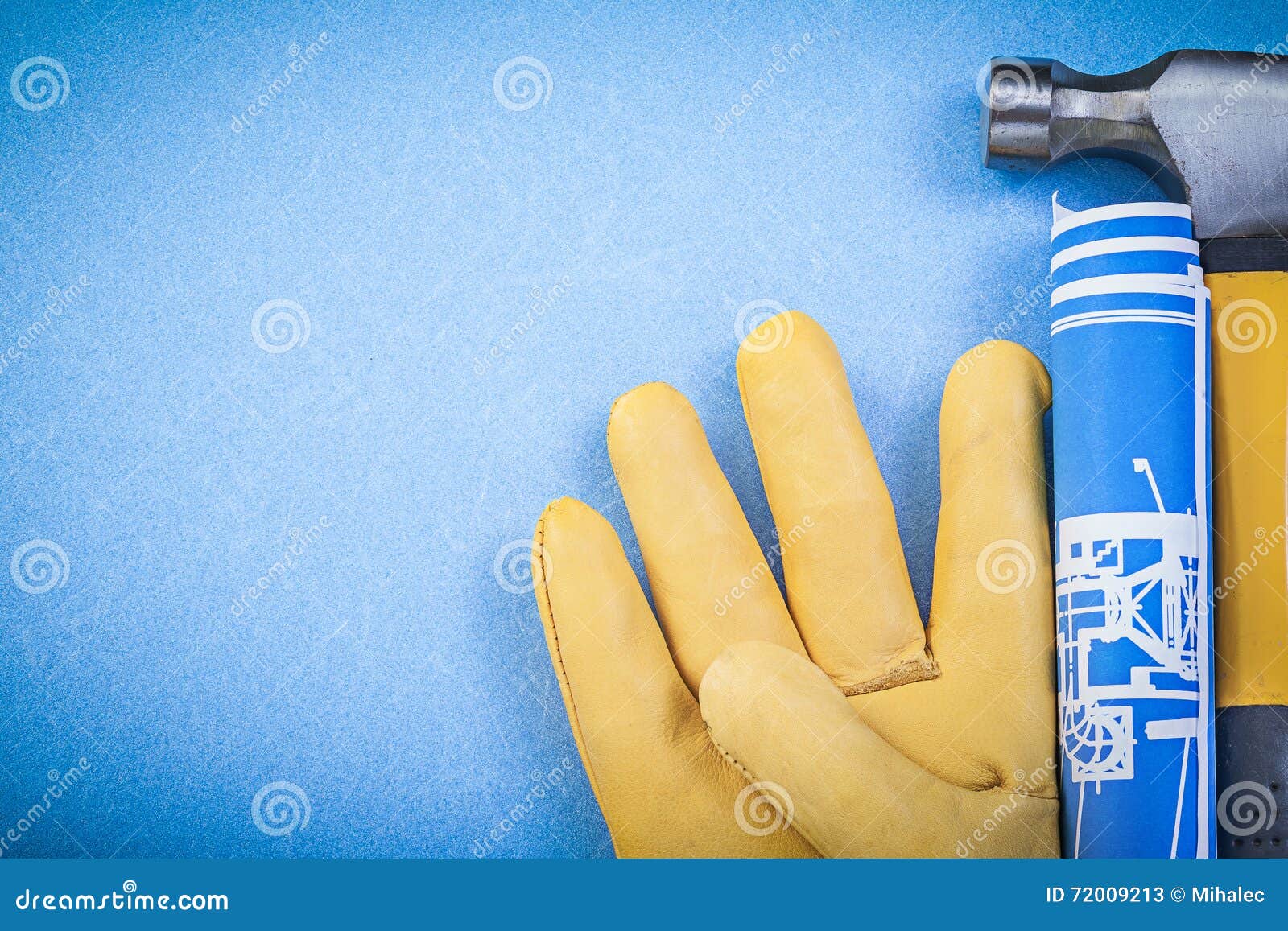 Set of Claw Hammer Protective Gloves Blueprints on Blue Backgrou Stock ...