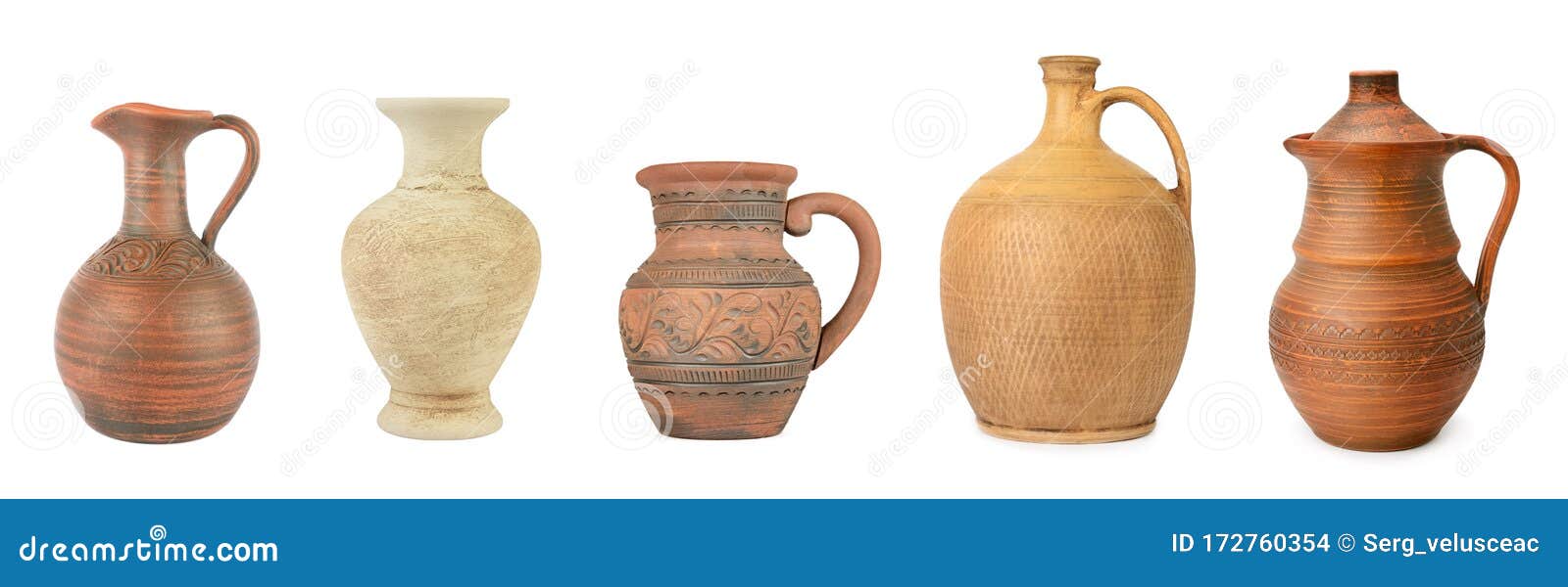 Set Clay and Ceramic Jugs Isolated on White Stock Photo - Image of ...