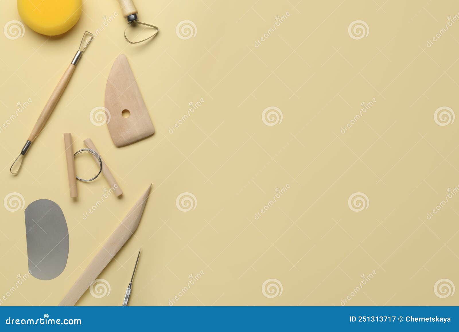 Set of Clay Modeling Tools on Beige Background, Flat Lay. Space for ...