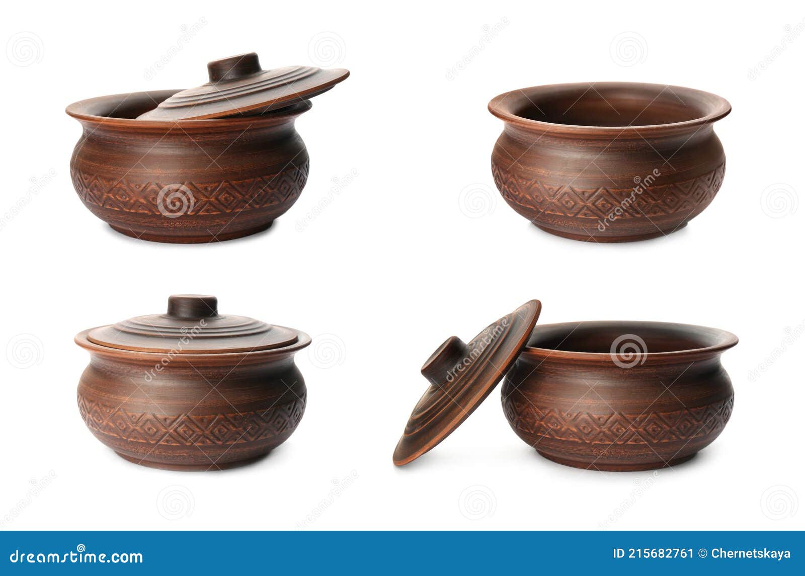 Set with Clay Pots on White Background Stock Image - Image of ...